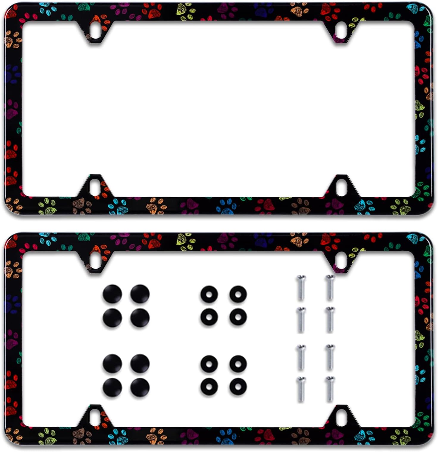 Amazon.com: Watercolor Dog Paws License Plate Frame 2 Pcs Stainless ...