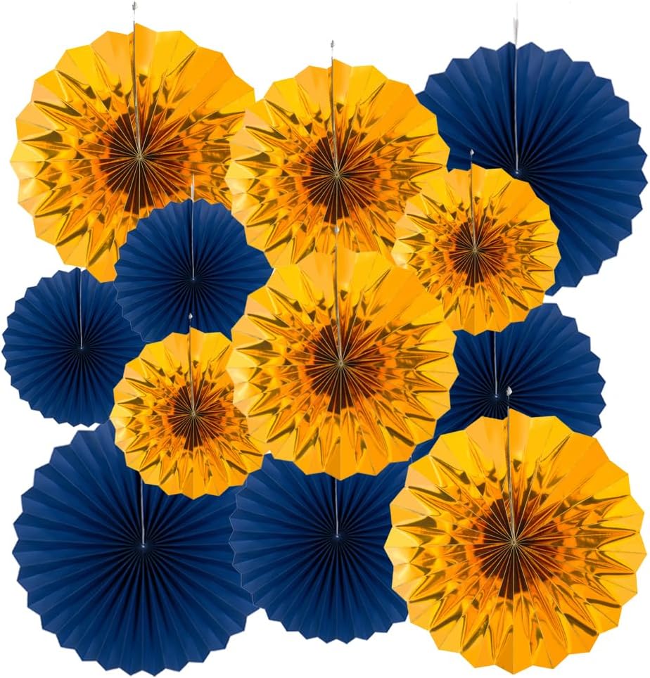 Amazon.com: MOWO Royal Blue and Gold Paper Fans Wall Decoration ...