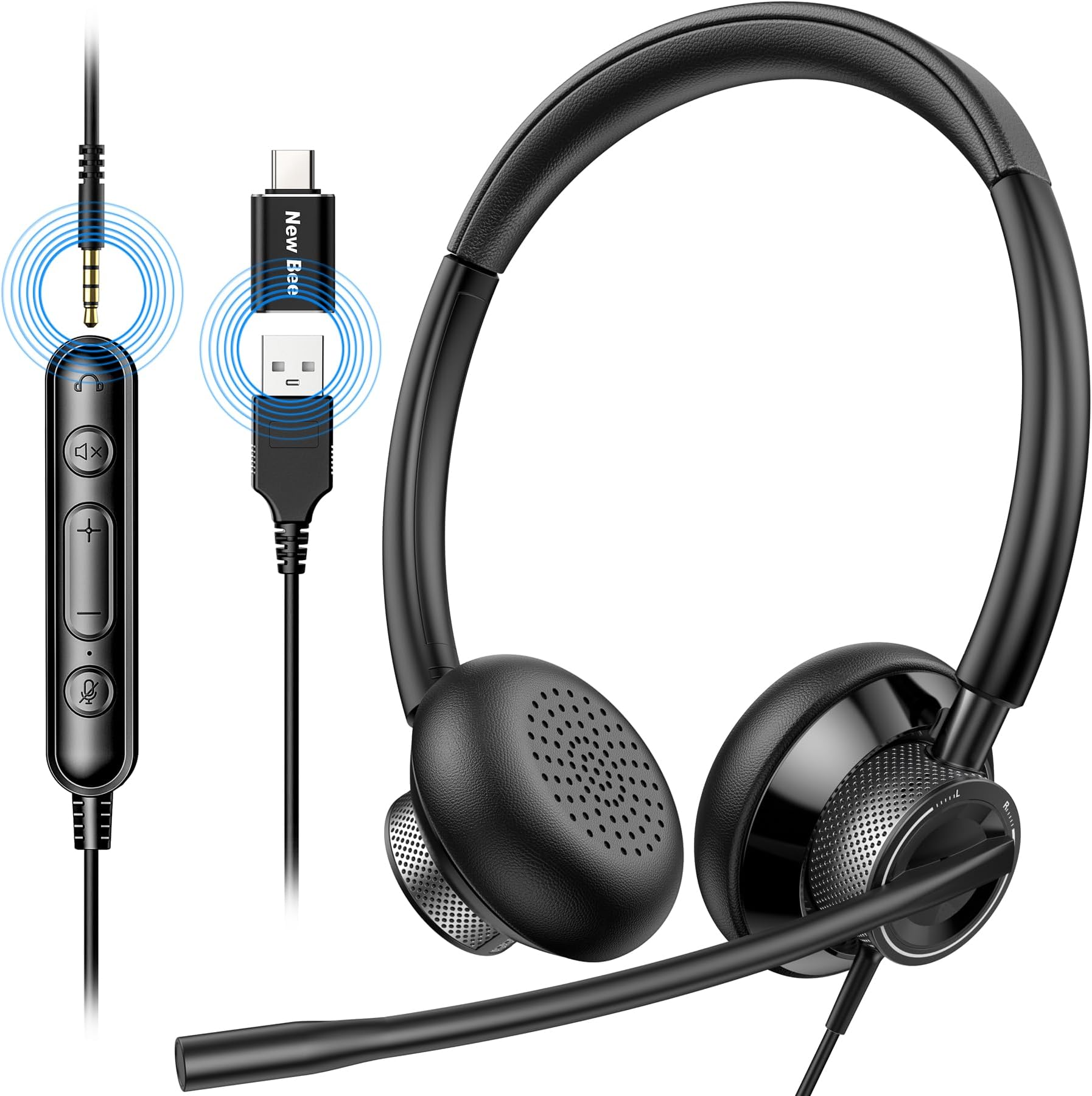 Amazon.com: New bee USB Headset with Microphone, Computer Headset with ...