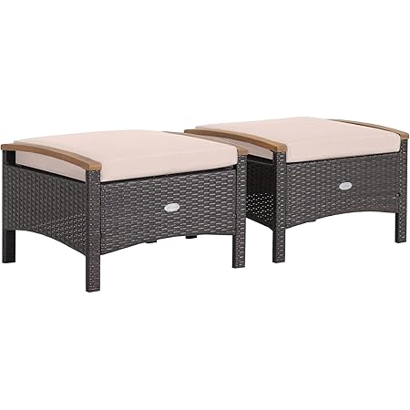 Amazon.com: Tangkula 2 Piece Patio Rattan Ottomans, Outdoor Wicker ...