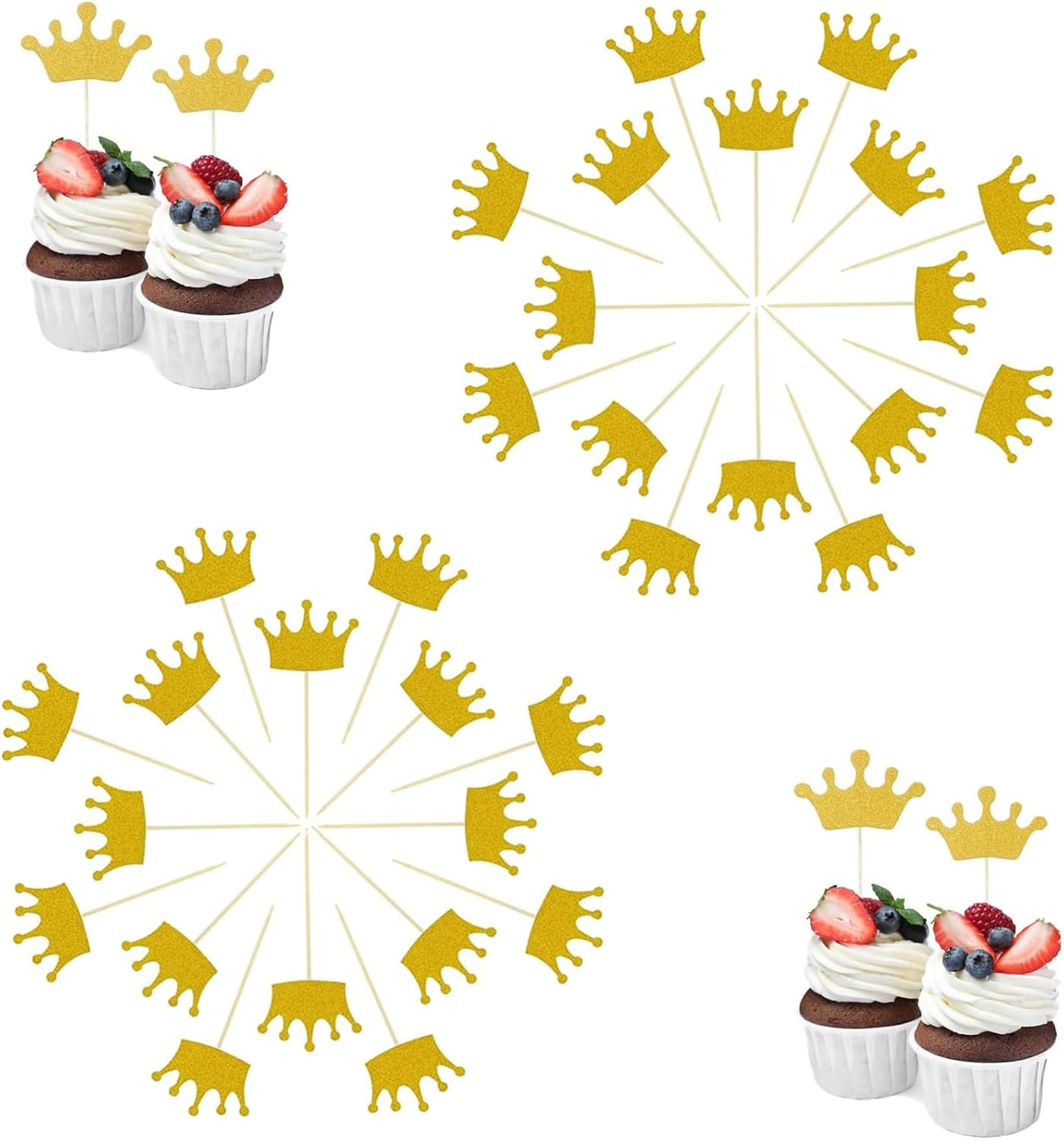 36PCS Crown Cupcake Toppers, Kings Coronation Decorations Gold Glitter ...
