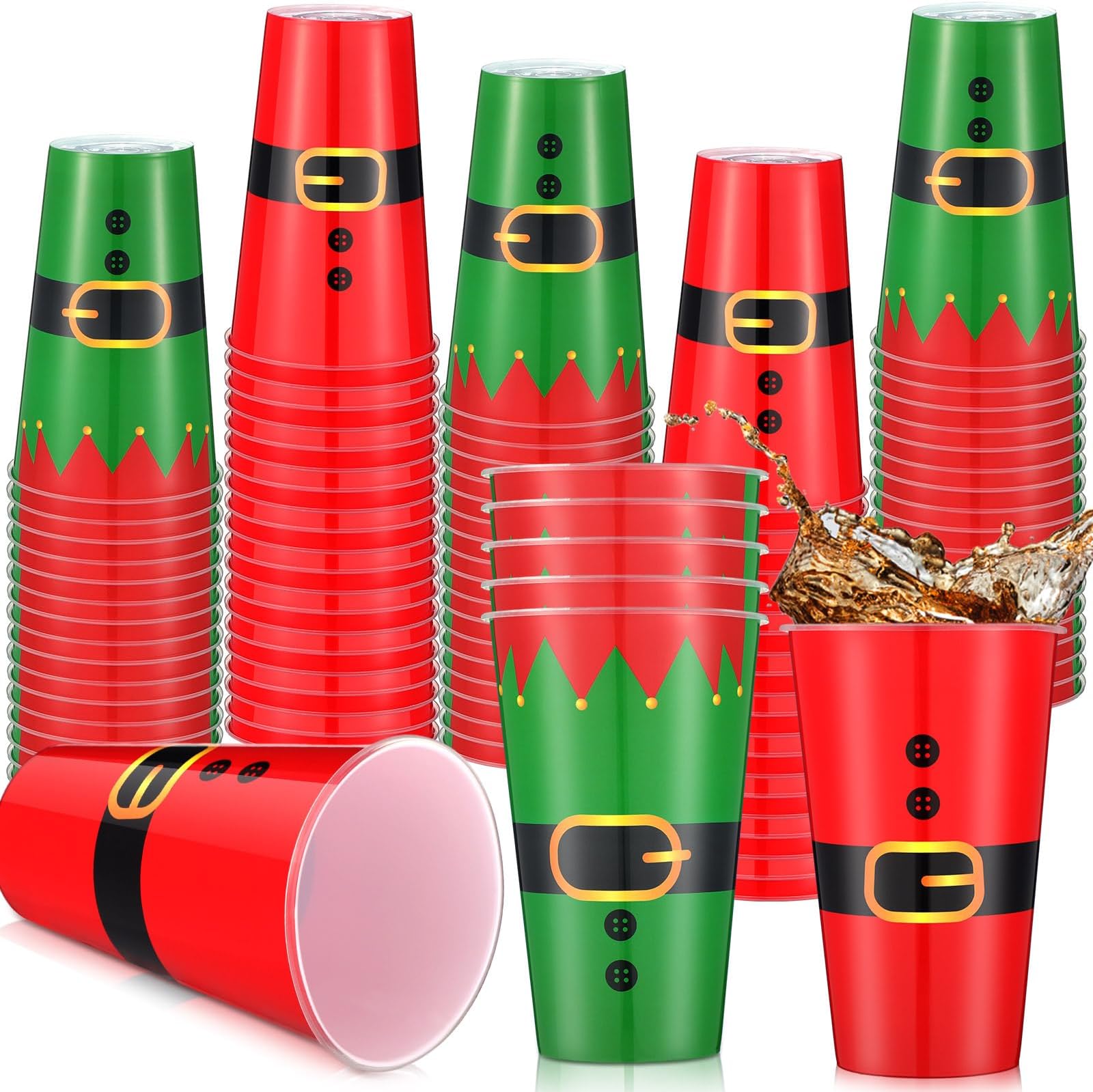 Amazon.com: Gift Boutique 50 Pack Disposable Plastic Christmas Cups 16 ...