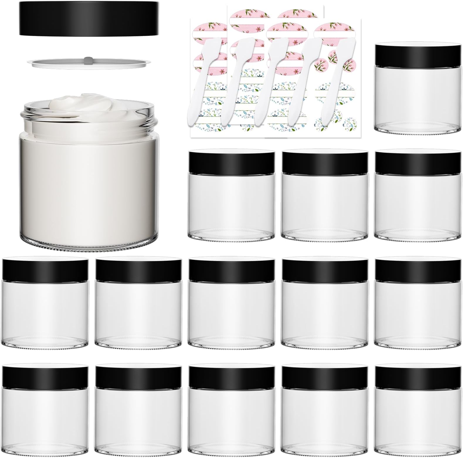 Amazon.com: Vivaplex, 12, Clear, 4 oz, Round Glass Jars, with Inner ...