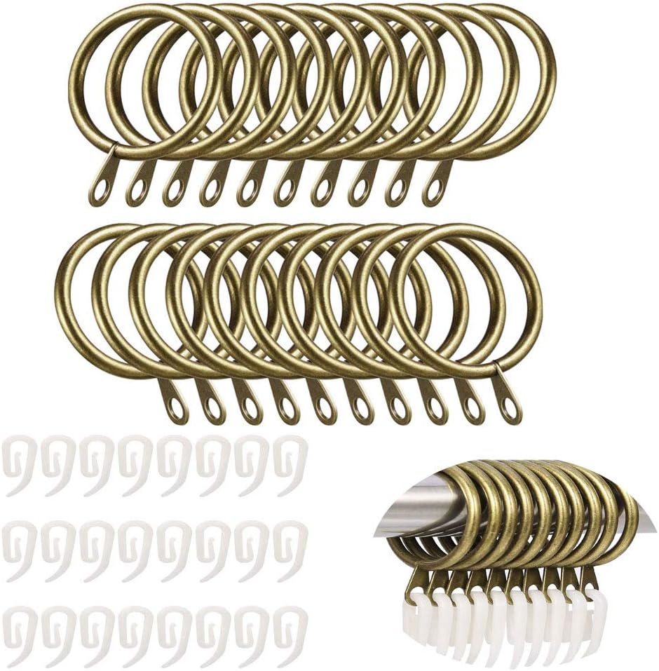 Pack of 10 Metal Curtain Rings with Clips, Pole Rod Voile Net Curtain ...