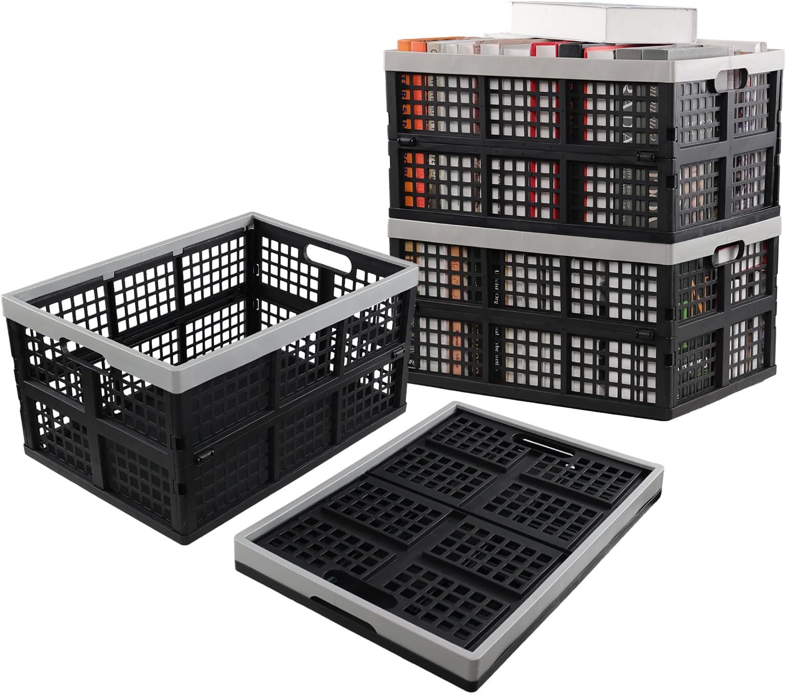 Amazon.com : Rosebloom 42 L Large Plastic Folding Storage Crates ...