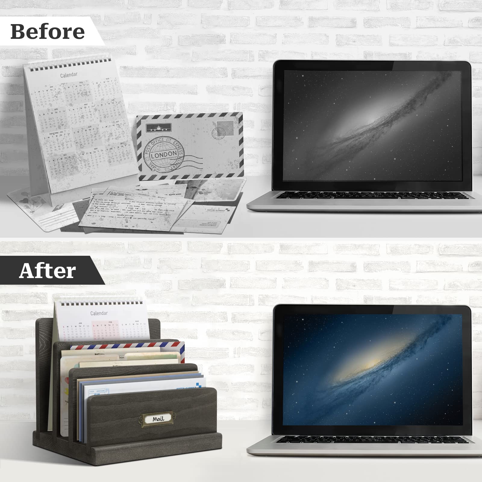 Mail Organizer Letter Sorter Rustic Wooden Countertop Mail Holder Wood ...