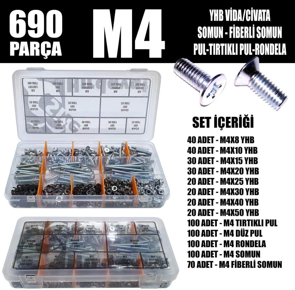 Site Hırdavat M4 690 Parça Yıldız Havşa Başlı Vida Civata Somun Pul ...