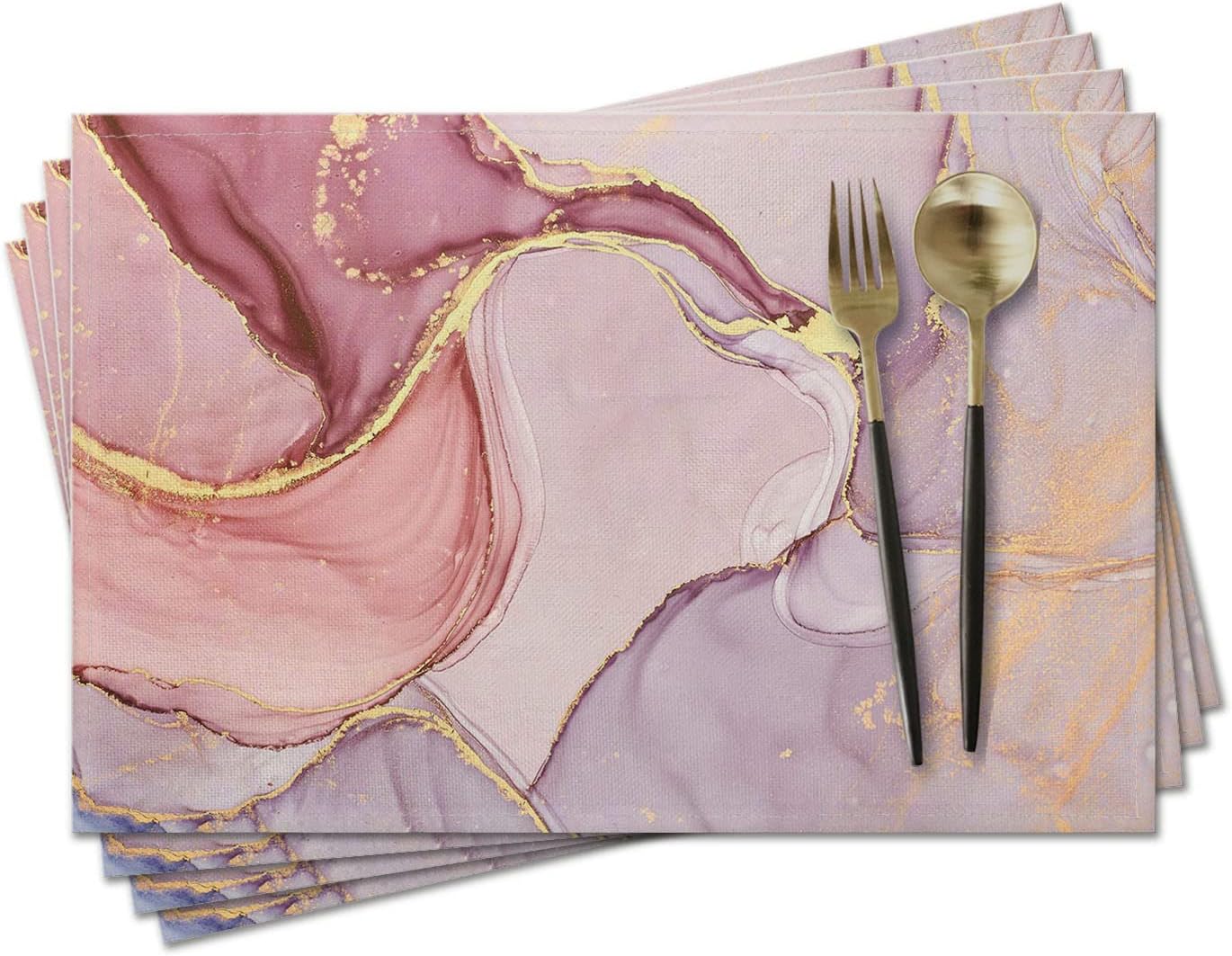 Amazon.com: EKOBLA Aesthetic Marble Placemat Non-Slip Cotton Linen ...