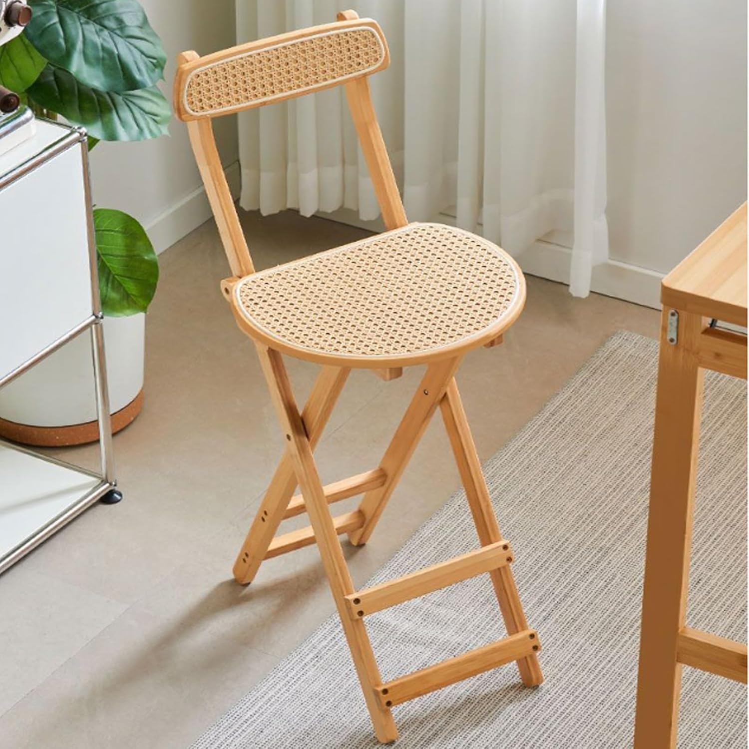 Amazon.com: Bamboo Folding Chair With Backrest, Rattan Foldable Seat ...