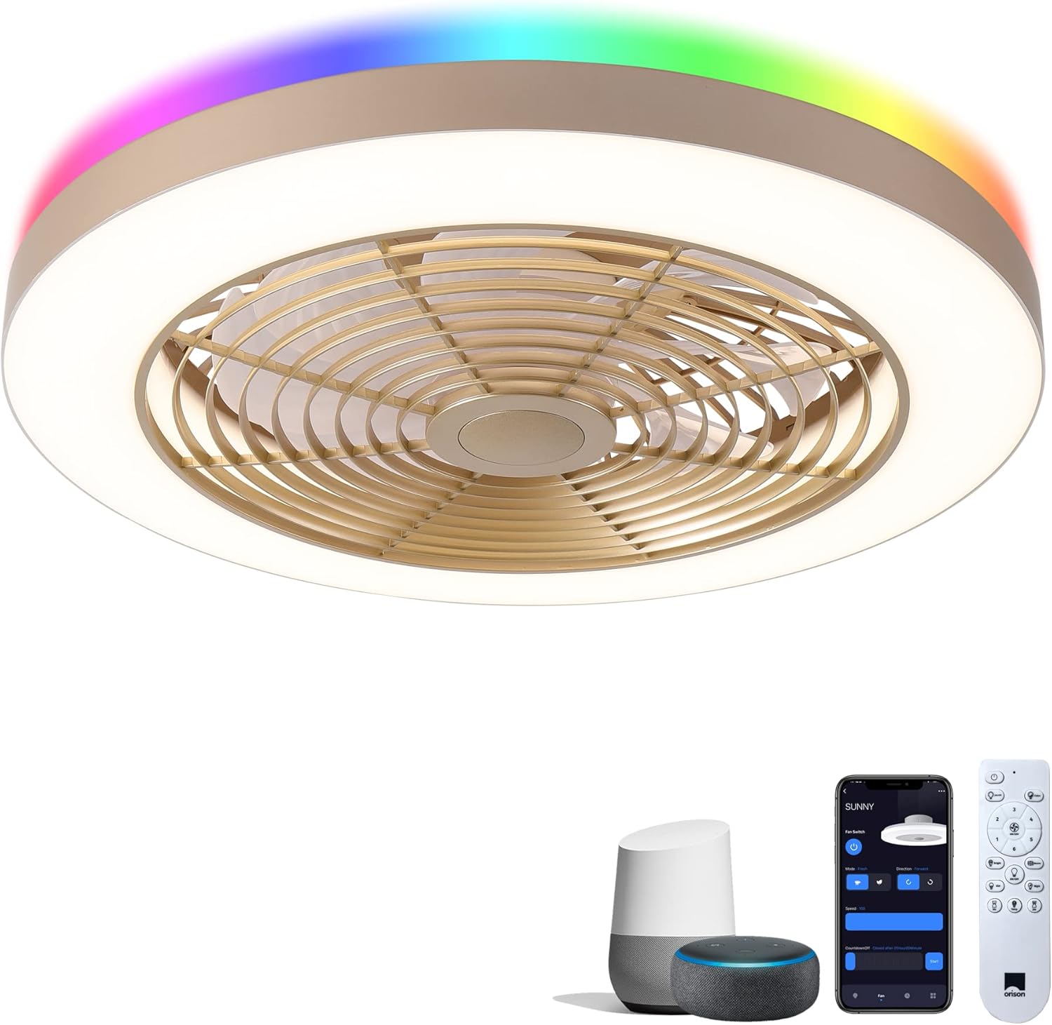 Amazon.com: Smart 19.7" Bladeless Low Profile Ceiling Fan with LED-RGB ...