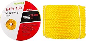 Amazon.com: 1/4 Inch 100FT Yellow Twisted Polypropylene Rope, Resistant ...