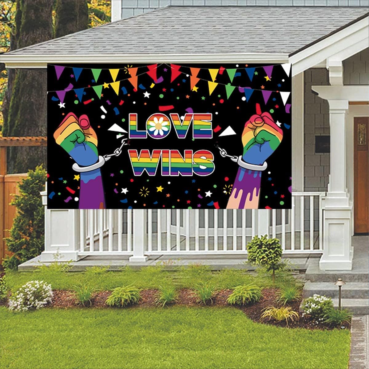 Amazon.com: LOONELO Love Wins Rainbow Backdrop Banner 70.8X43.3inch ...