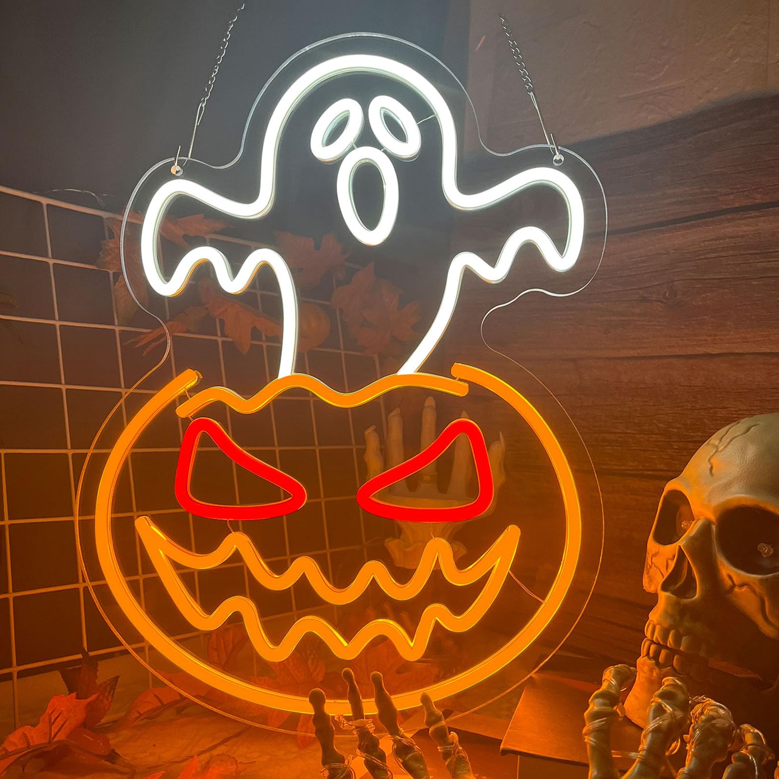 Halloween Ghost Pumpkin Neon Sign, Orange LED Fall Pumpkin Neon Lights ...