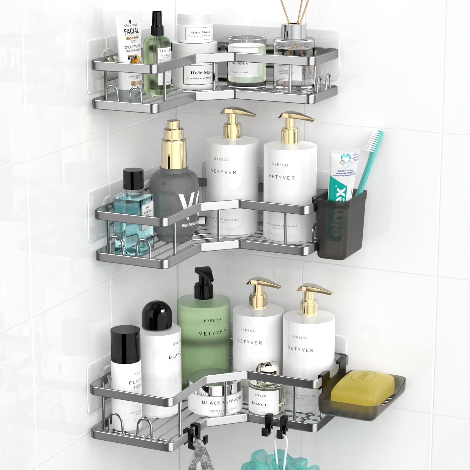 Amazon.com: AKTECKE Corner Shower Caddy Bathroom Organizer: Adhesive ...