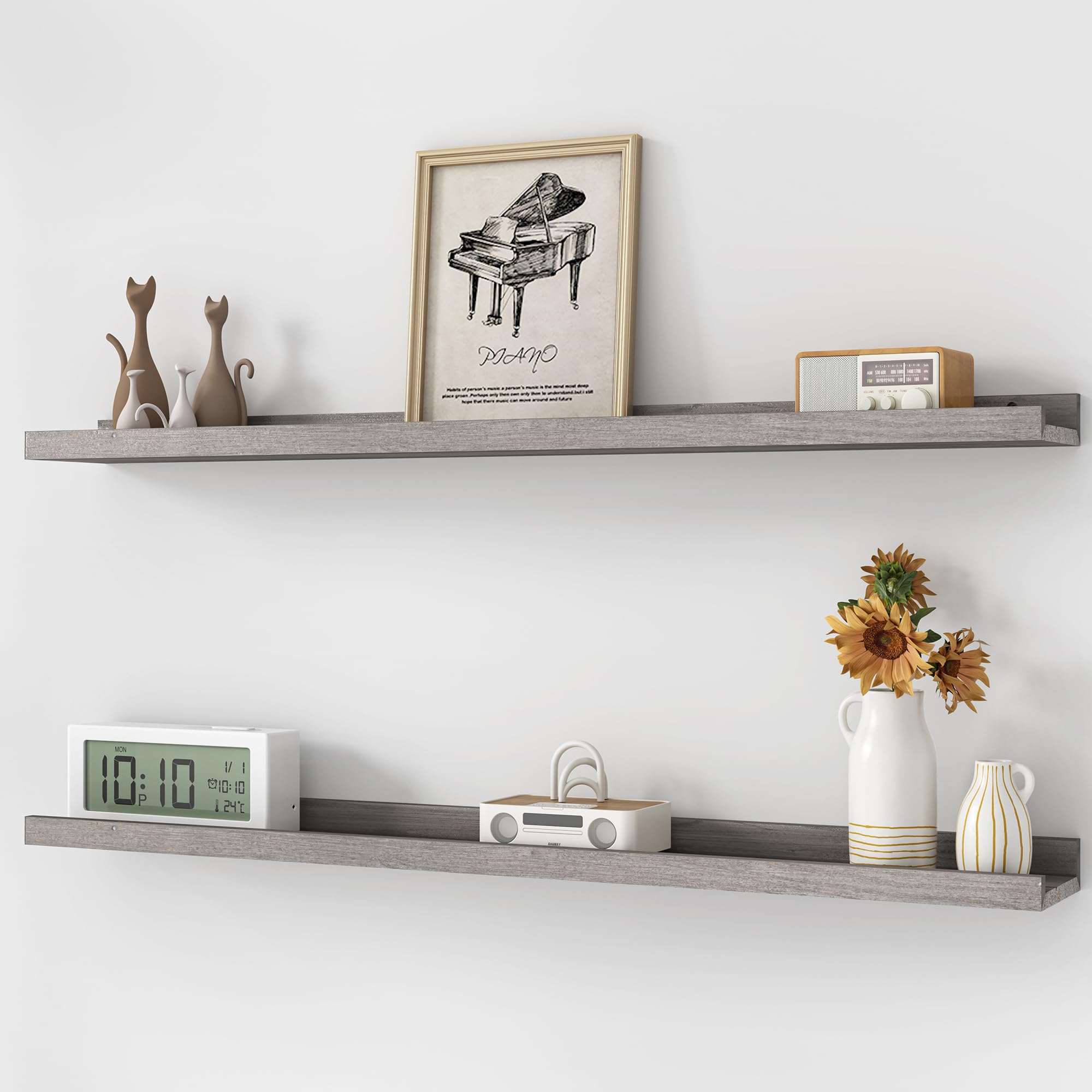 Amazon.com: Picture Ledge Shelf, Elm Wood Floating Shelves for Wall ...