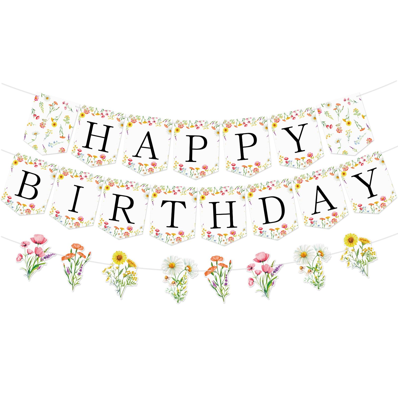 Amazon.com: Flower Happy Birthday Banner Wildflower Happy Birthday Sign ...