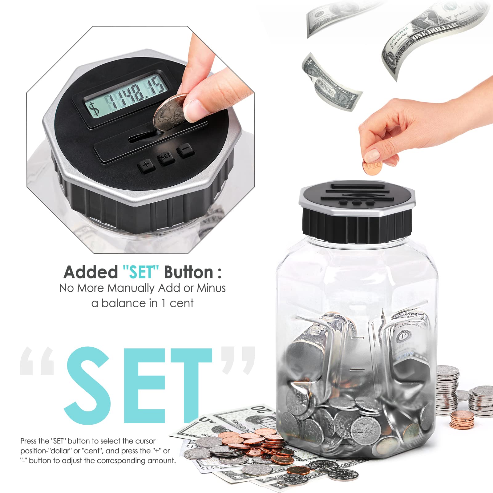 X-Large Piggy Bank for Adults Kids,Vcertcpl Digital Counting Coin Bank ...