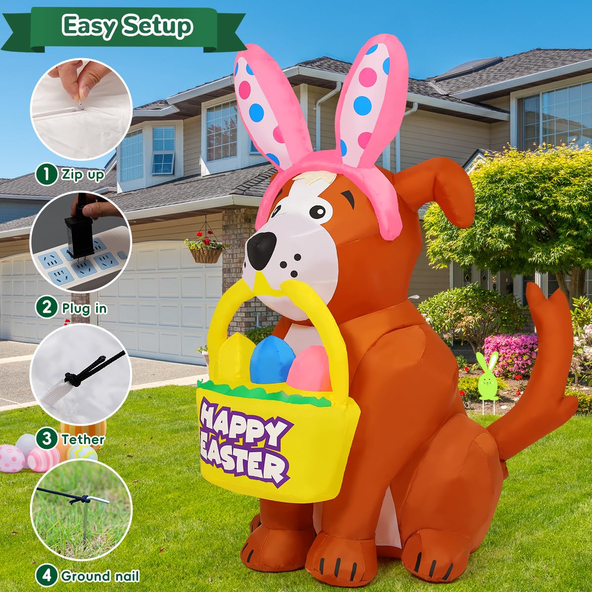 Snapklik.com : GOOSH 5.2 FT Easter Inflatables Dog Outdoor Decorations ...