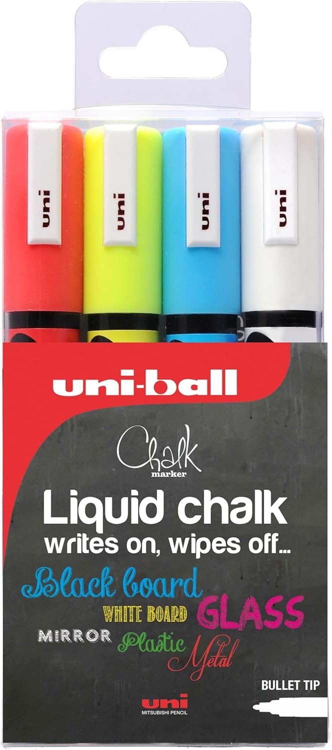 Uni-Ball PWE-5M Liquid Chalk Marker Pens. Multi-Purpose Wipeable ...