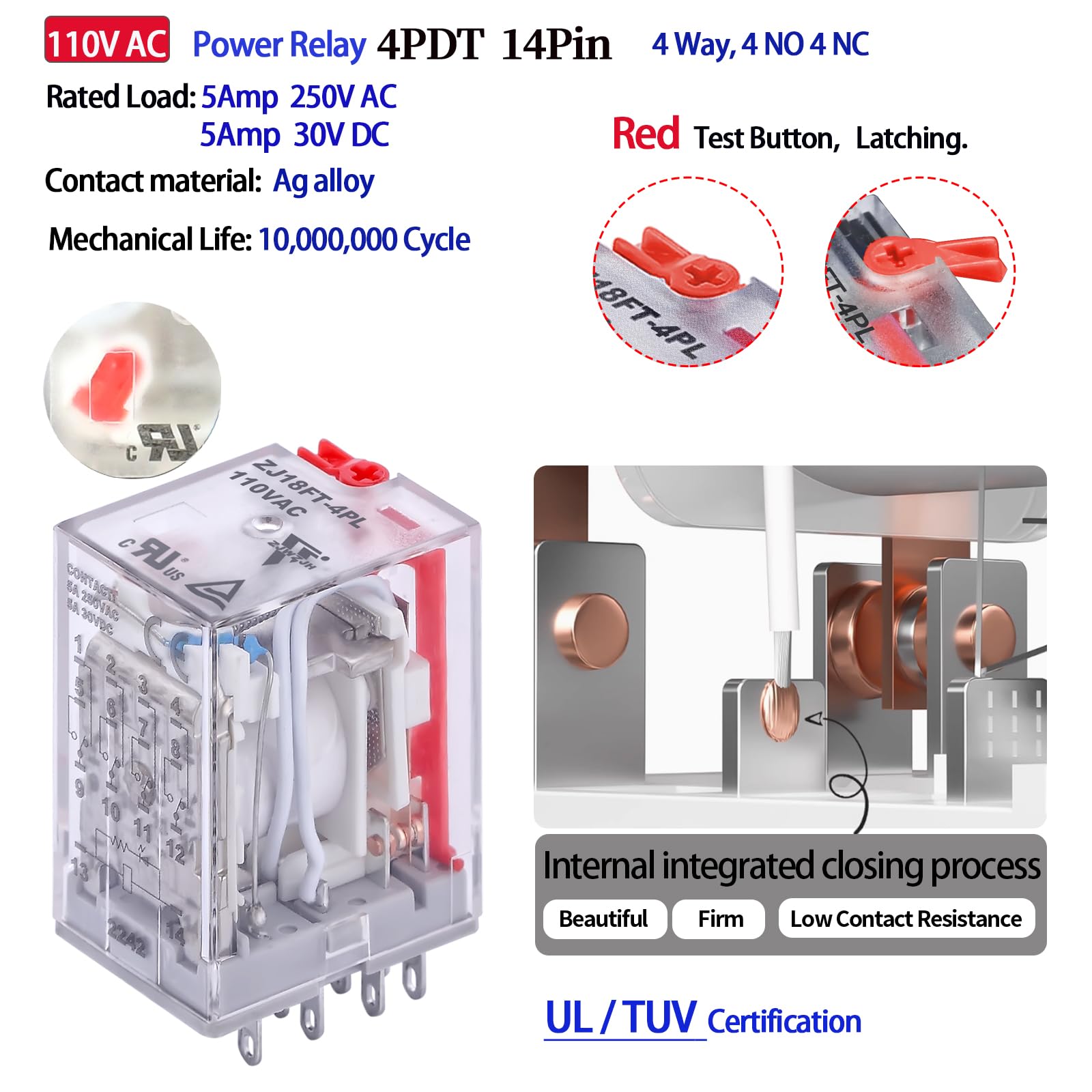 Snapklik.com : 110V Electromagnetic Relay 110V-120V AC 14 Pin 5Amp 4PDT ...