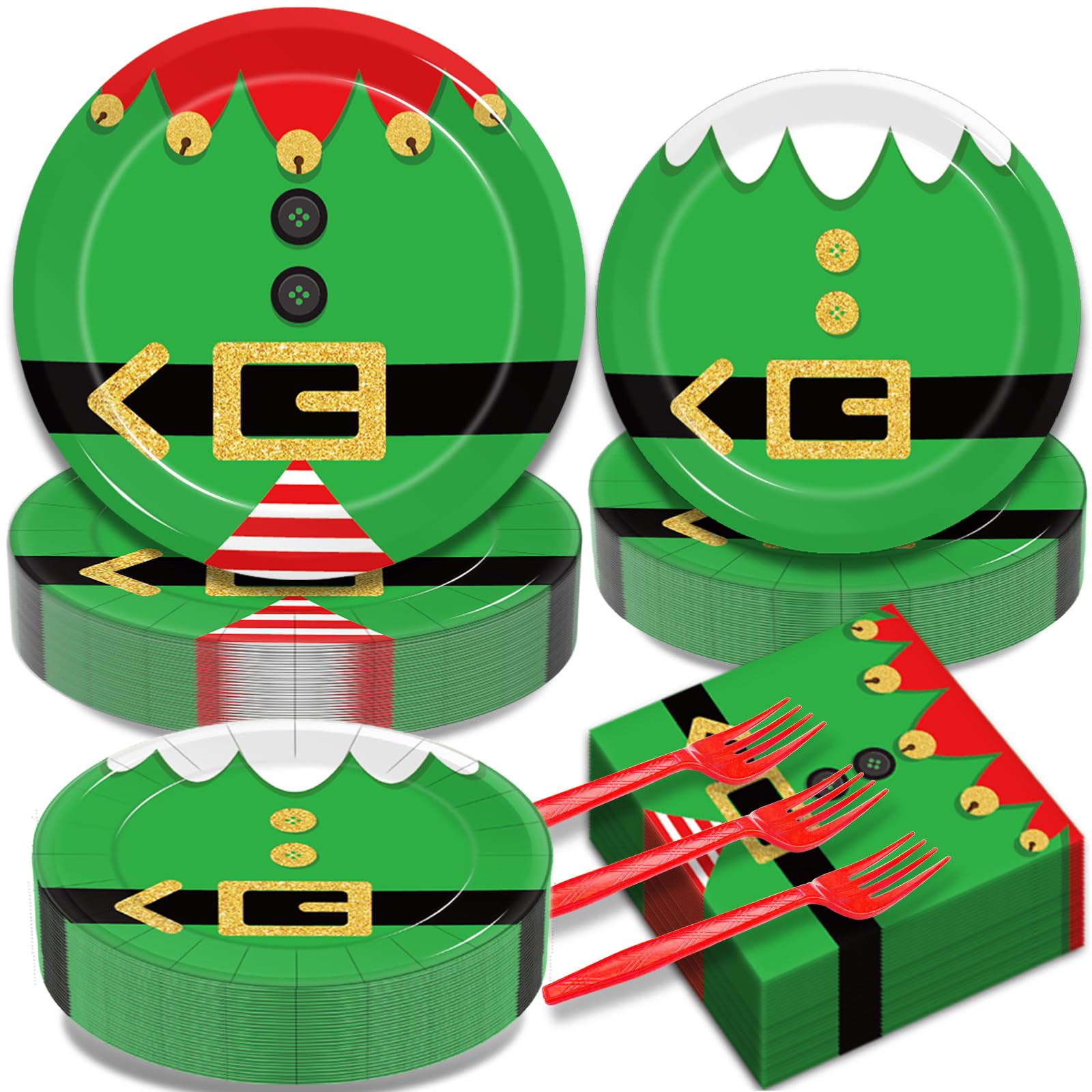 Amazon.com: Kepeel 200Pcs Elf Christmas Party Plates and Napkins Sets ...