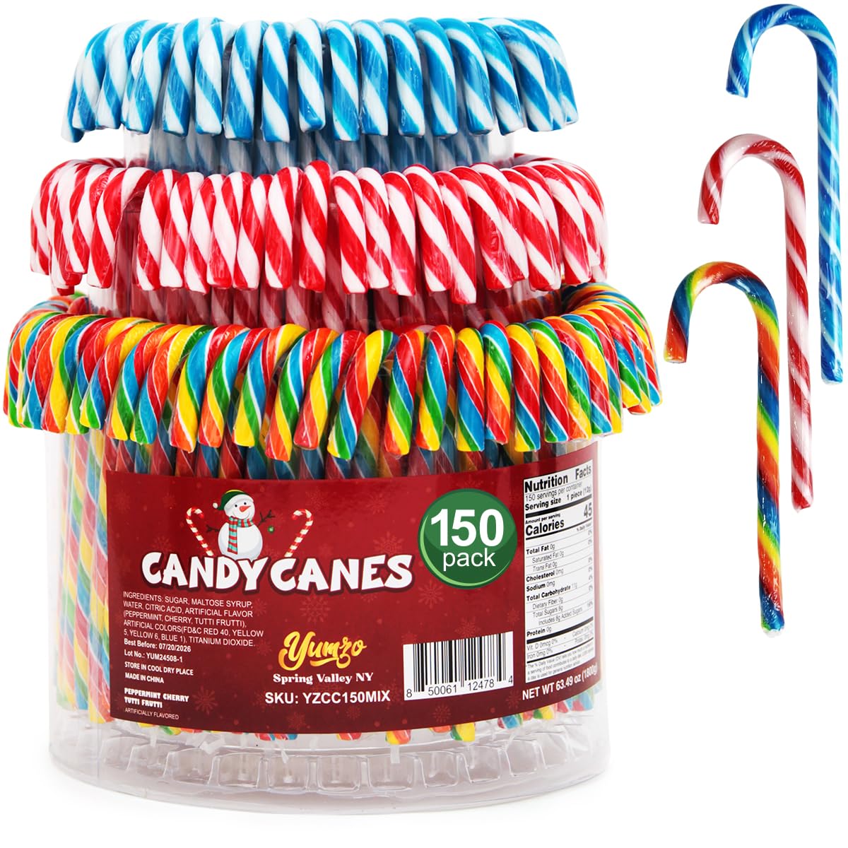 Amazon.com: Christmas Candy Canes Tutti Frutti, Blue/White Peppermint ...