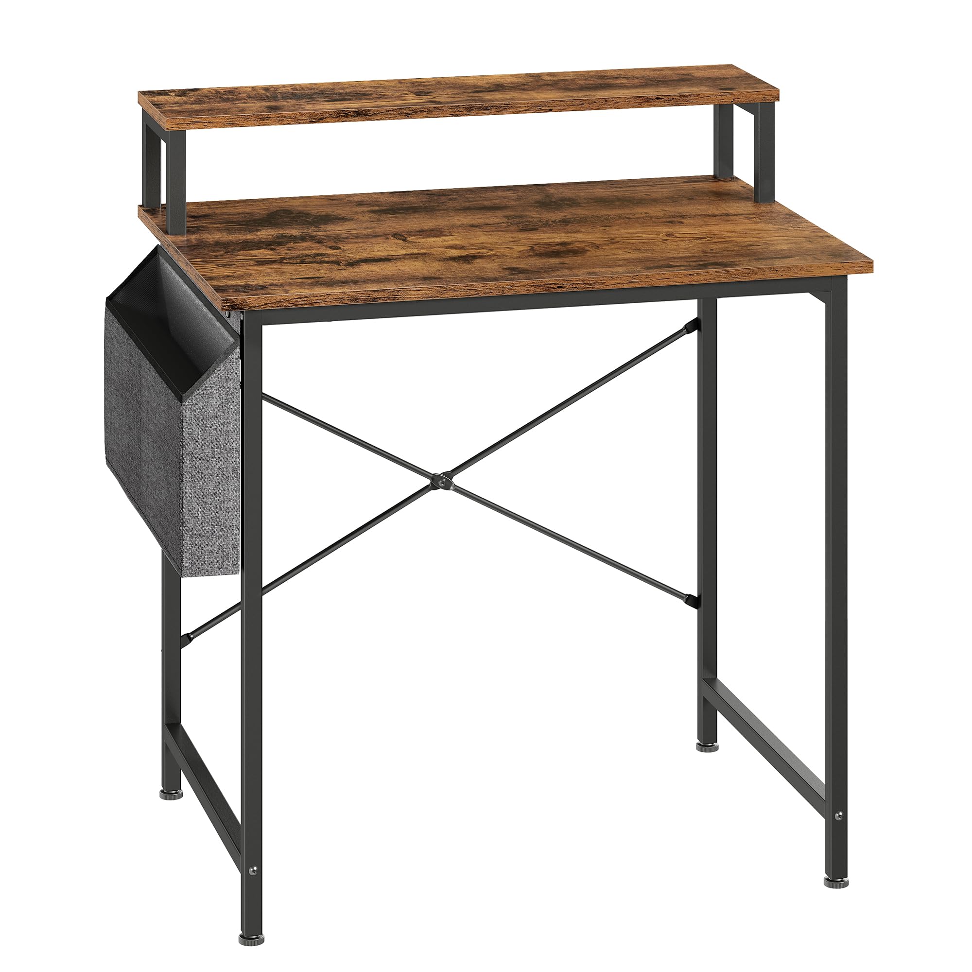 VASAGLE Computer Desk with Monitor Riser, Fabric Pouch, X-Bar ...