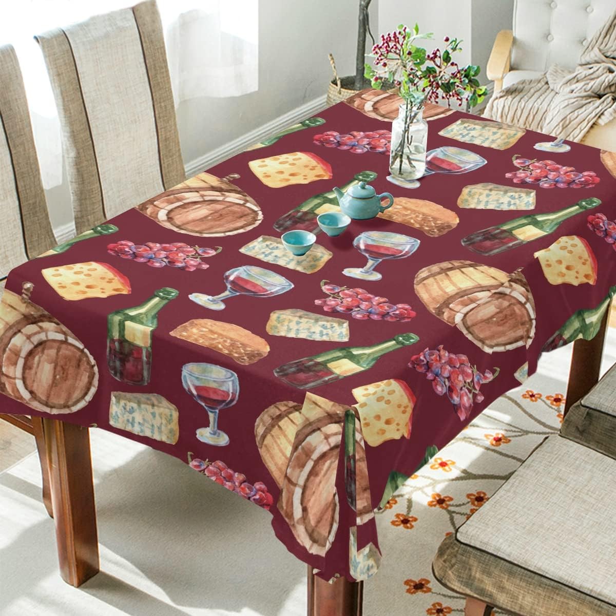 Amazon.com: Red Wine Wooden Table Cloth - Vintage Grapes Wine Table ...