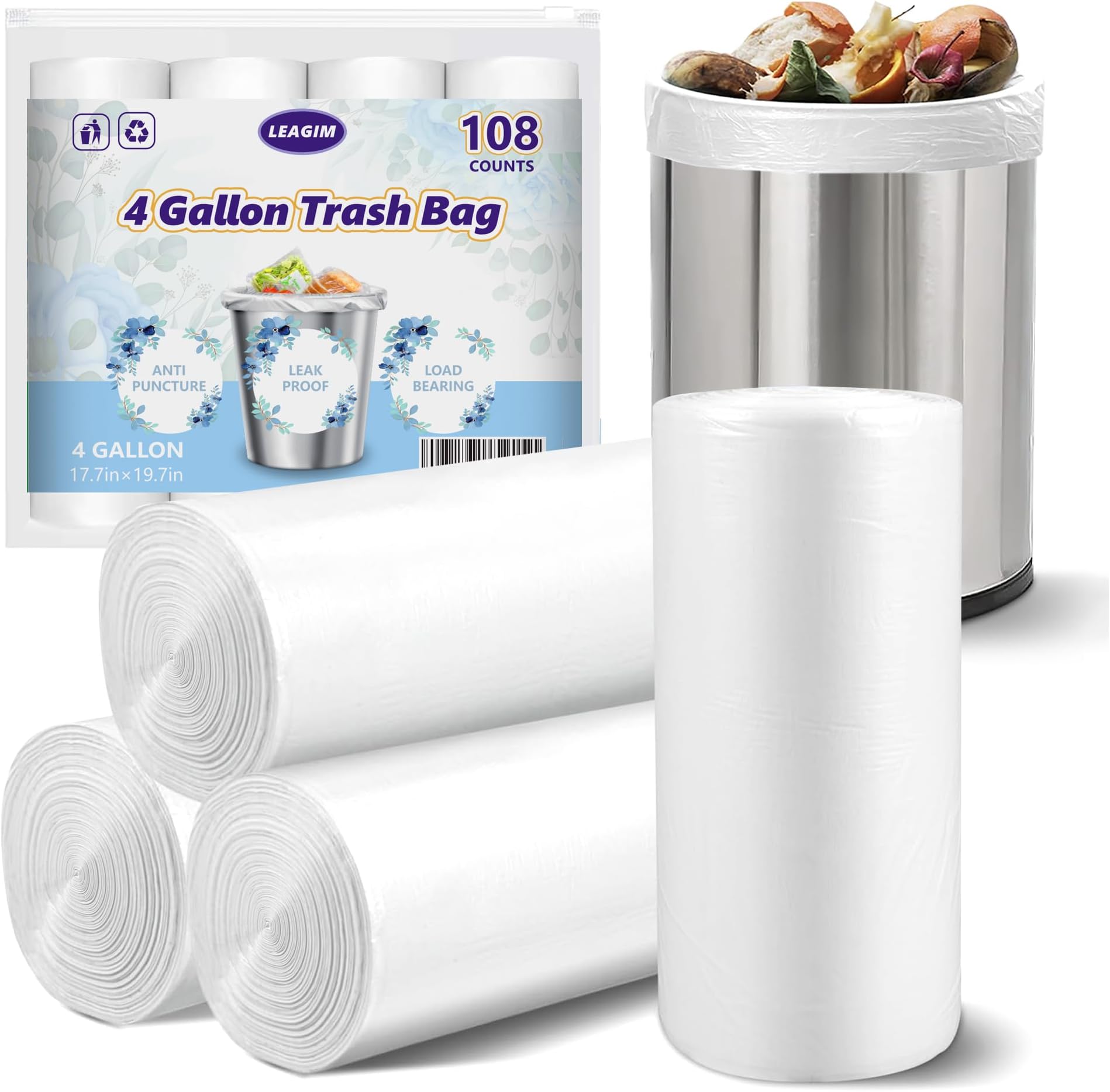 Amazon.com: Small Trash Bags 4 Gallon - 105 Count 4 Gallon Trash Bag ...