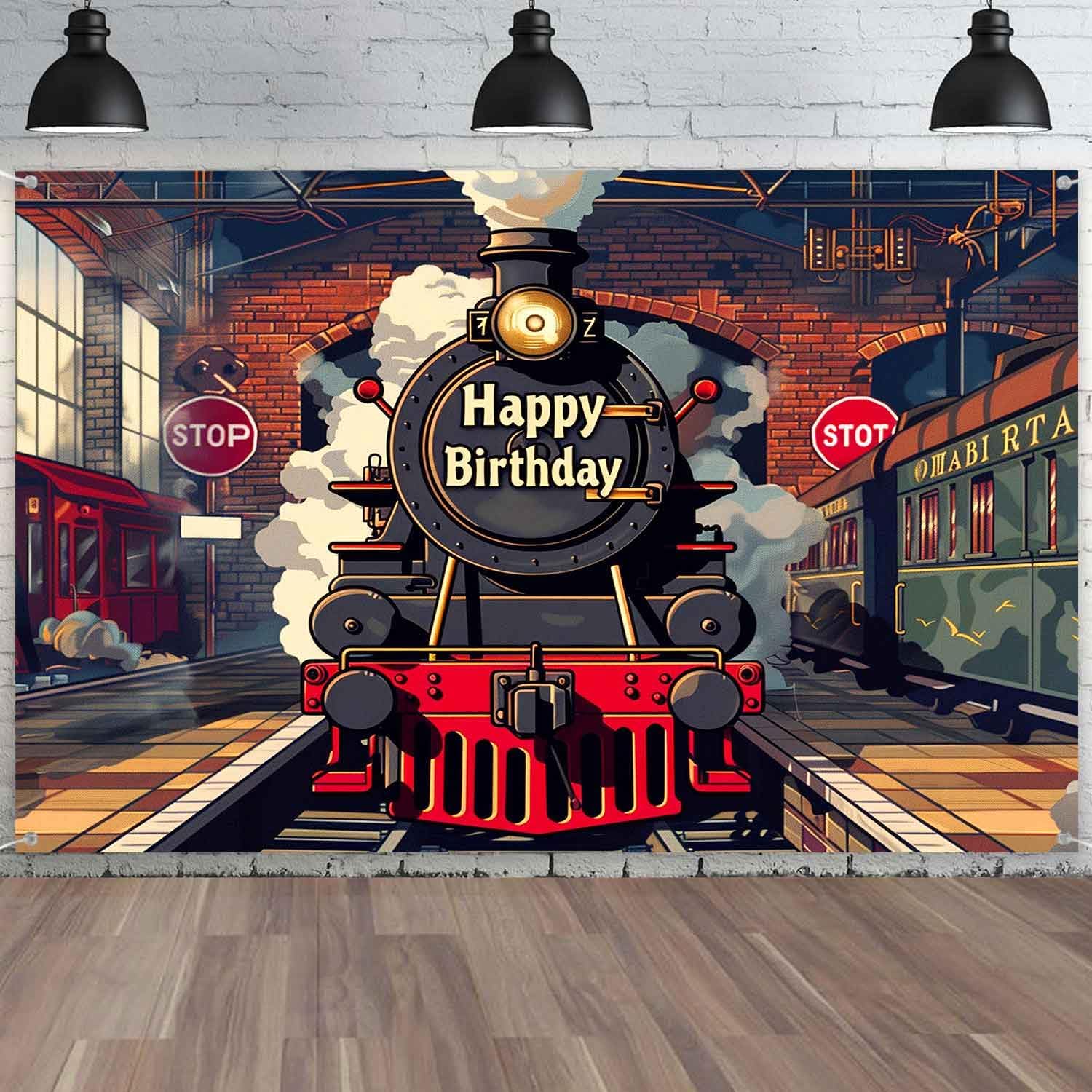 Amazon.com : BELECO 7x5ft Fabric Vintage Steam Locomotive Train ...