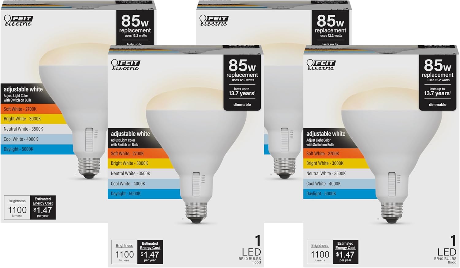 Feit Electric BR40 LED Light Bulb, 85W Equivalent, Dimmable, 5CCT, E26 ...