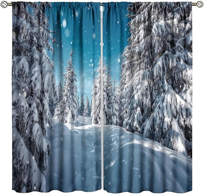 Amazon.com: Winter Forest Curtains Snow Rustic Scene Nature Woodland 3D ...