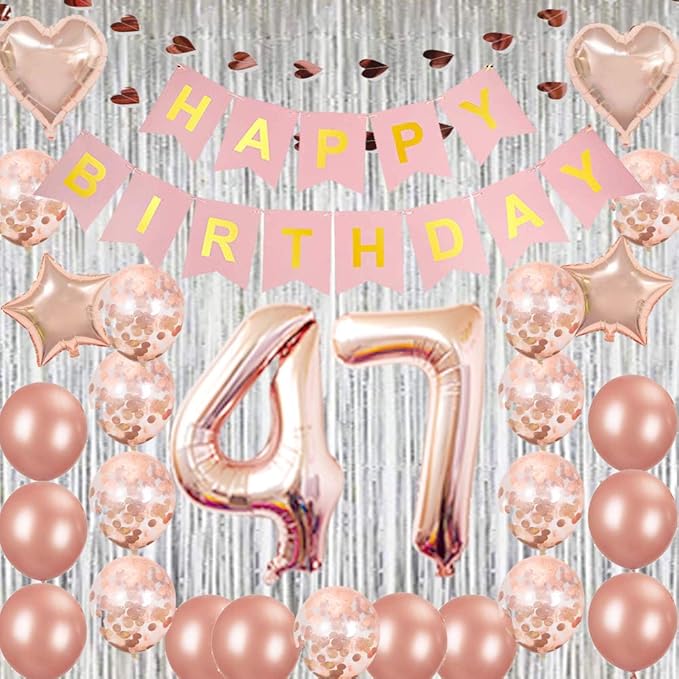 Happy 47th Birthday Decorations Rose Gold 47th Birthday Party Supplies ...