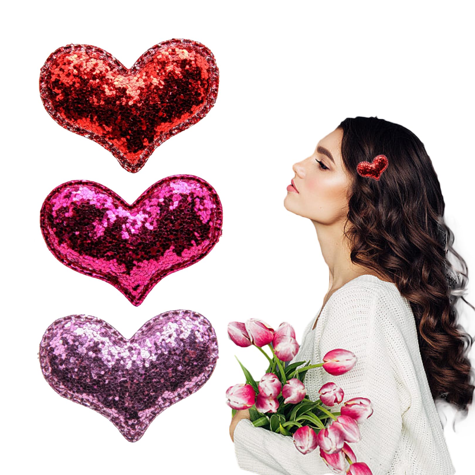 Amazon.com : Valentines Day Heart Hair Clips for Women Girls - 3Pcs Red ...
