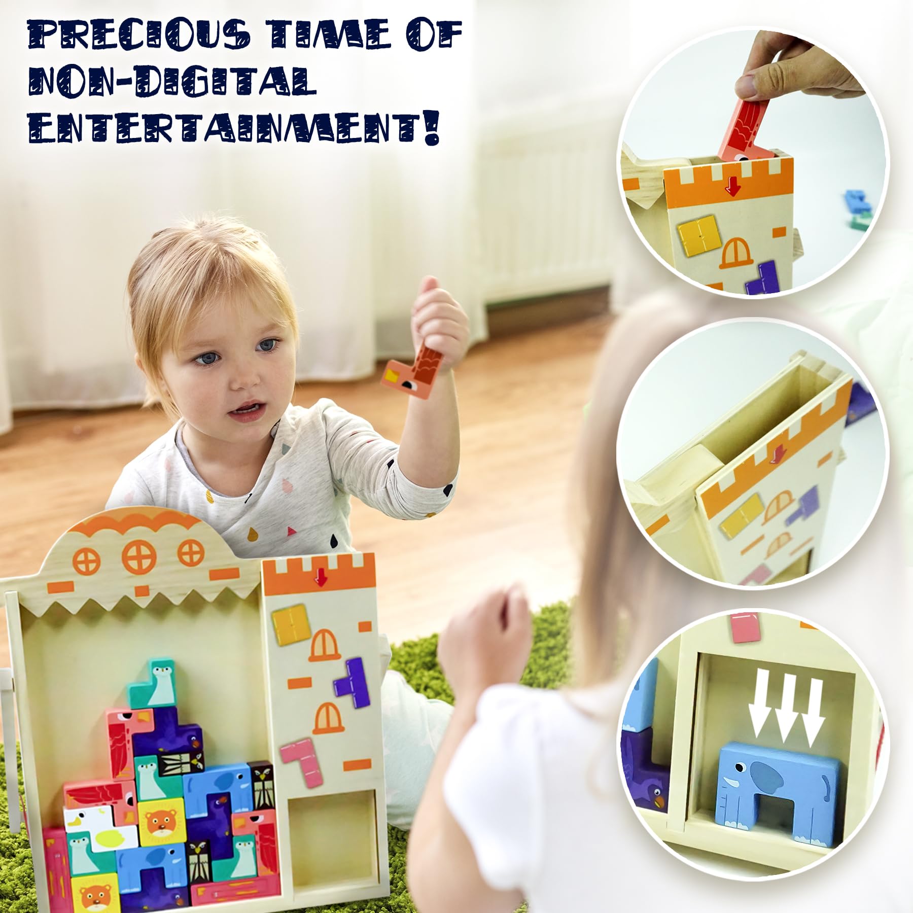Snapklik.com : MINIARTIS Wooden Blocks Puzzle For Kids & Adults, 35 Pcs Tetra Tower Balance ...