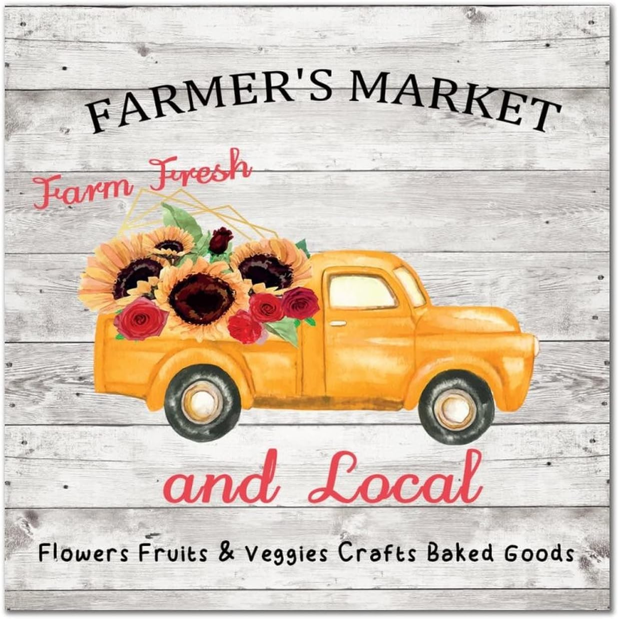 Amazon.com: Farmer's Market Farm Fresh Wood Signs Sunflower Flower ...