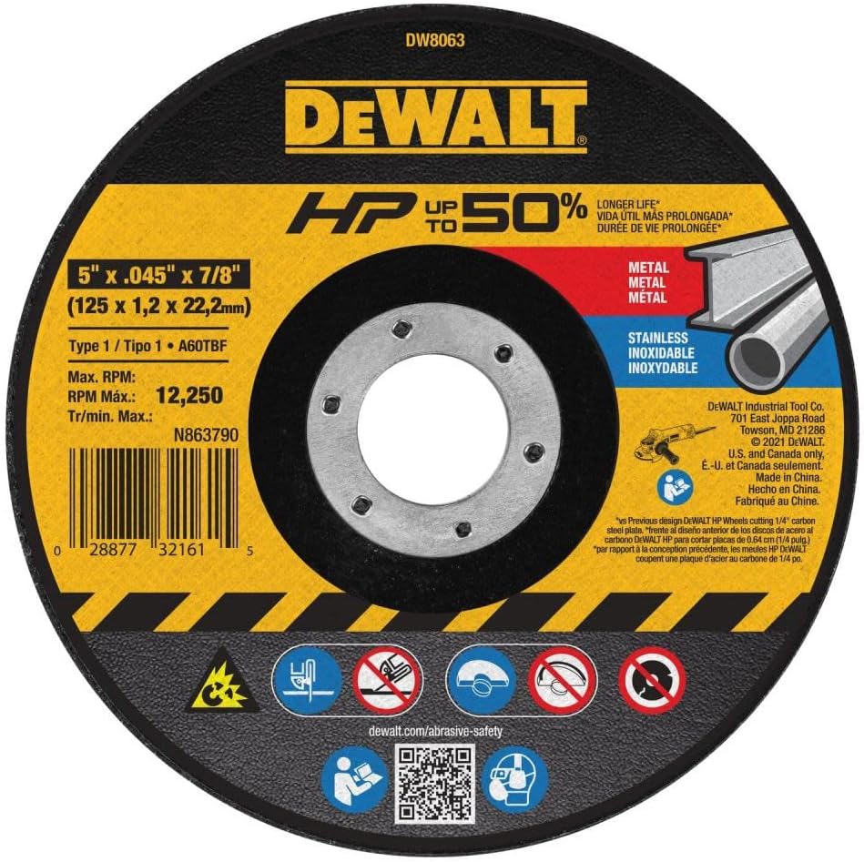 Dewalt DW8063 5-Inch by .045-Inch by 7/8-Inch A60T Abrasive Metal/INOX ...