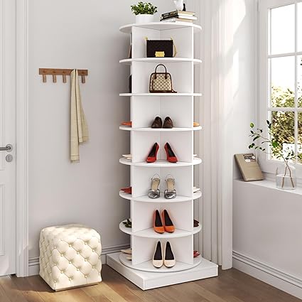 Amazon.com: Goujxcy 7-Tier Rotating Shoe Rack Tower Modern White Free ...