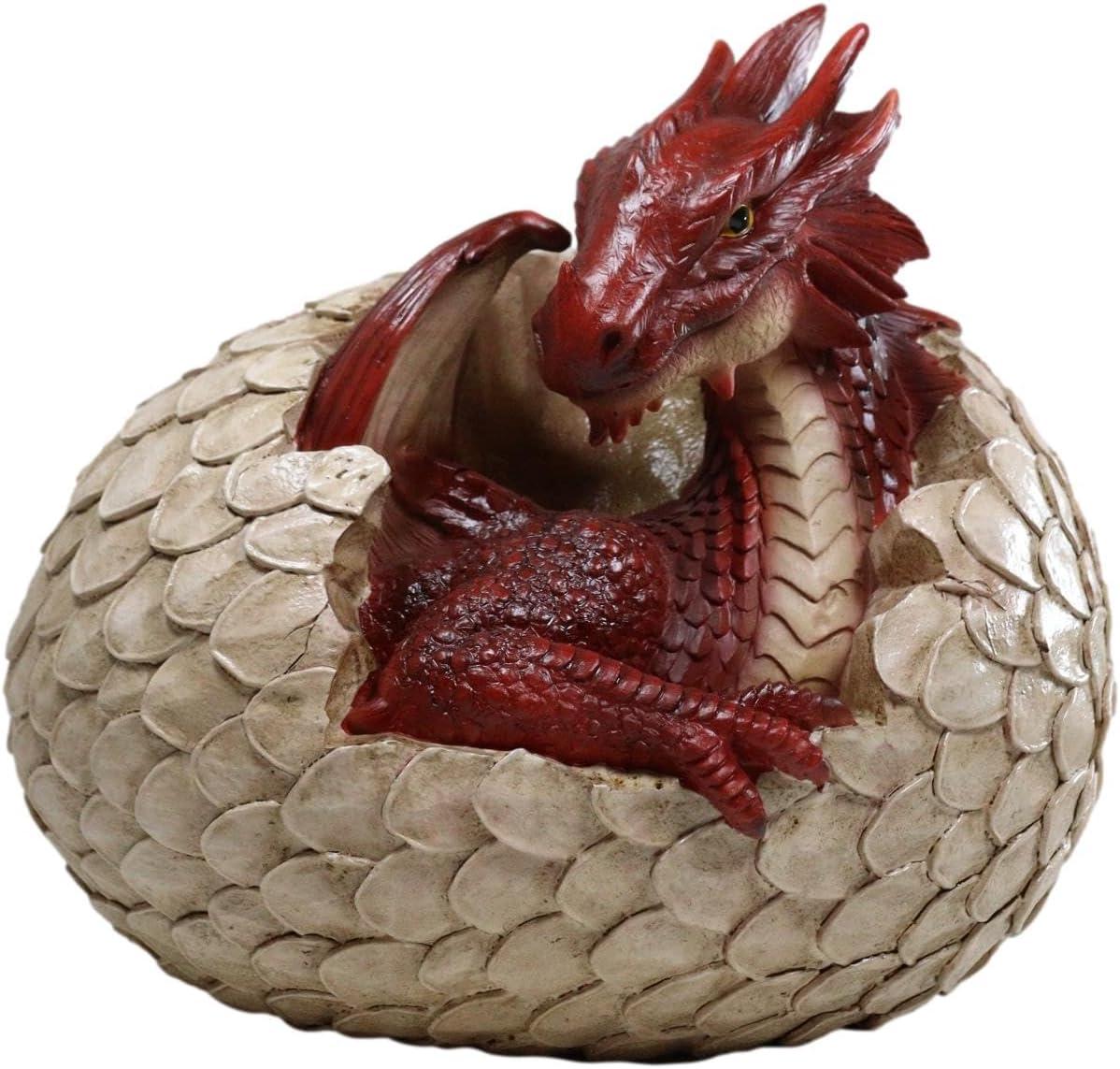 Amazon.com: Ebros Large Smaug Red Baby Dragon Hatchling in Egg Statue 9 ...