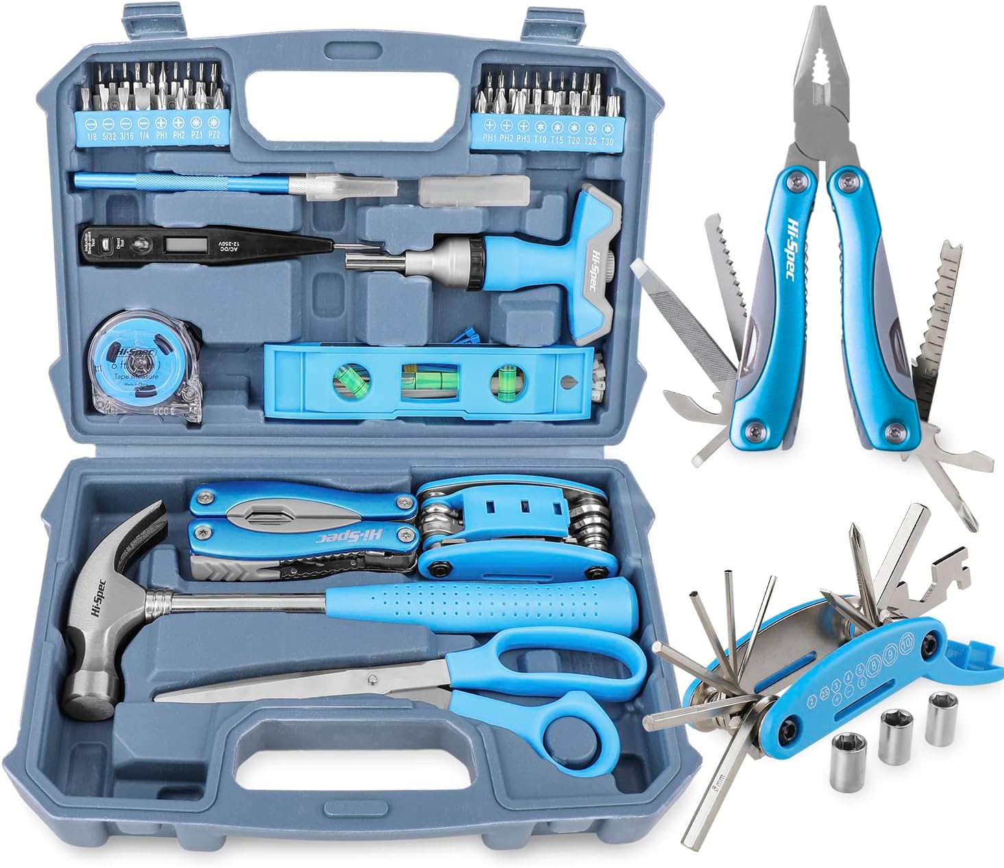 Hi-Spec 48pc Starters Basic DIY Blue Tool Kit Set With 2 Bike & Camping ...