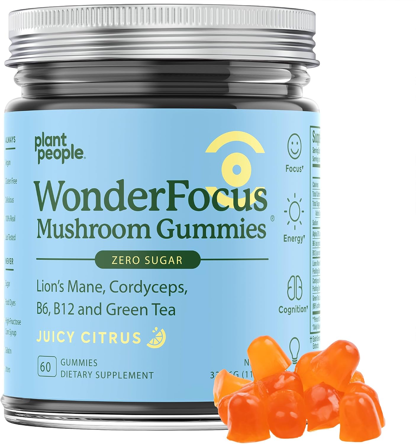 Amazon.com: Plant People Wonderfocus Mushroom Gummies, Glass Jar (60 ...