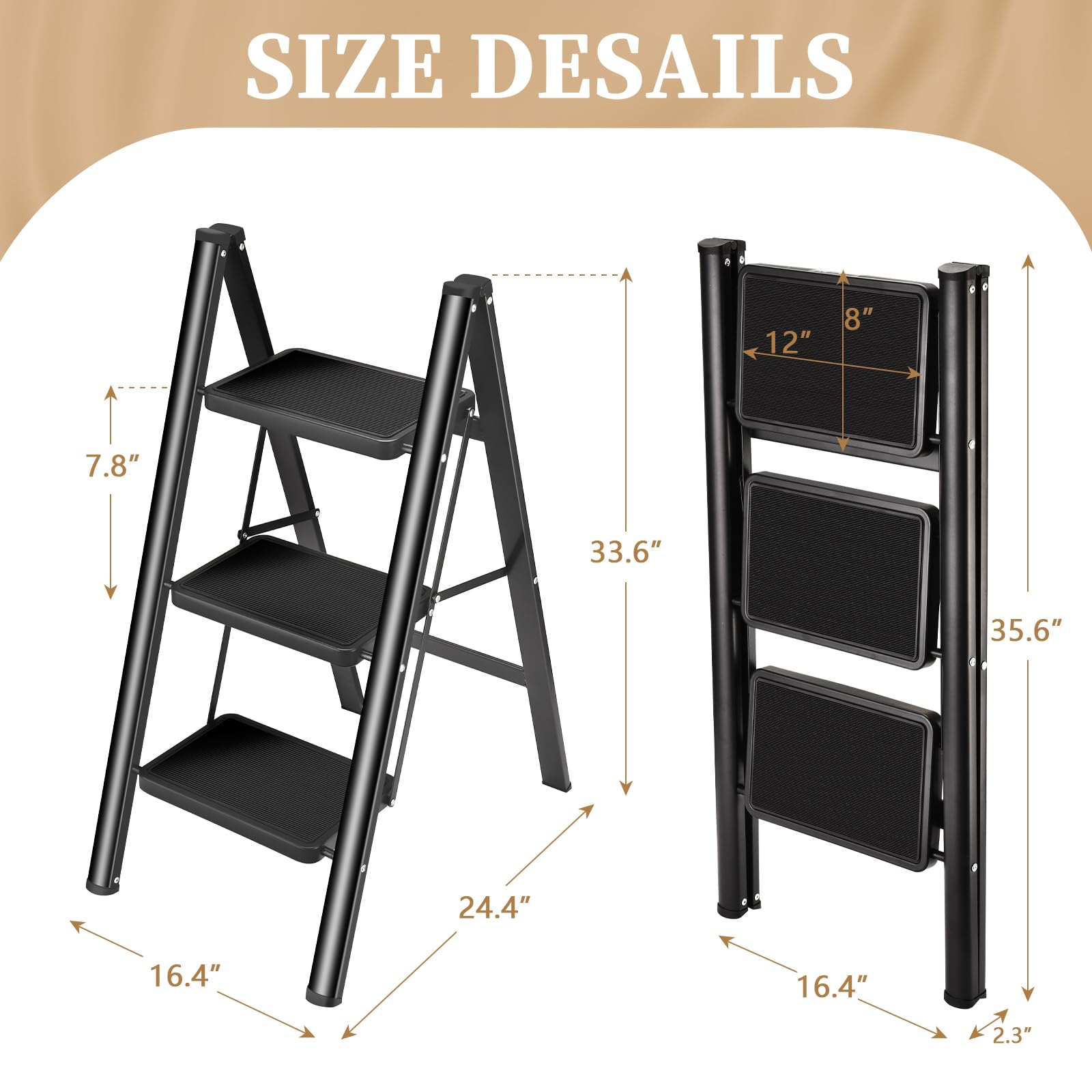 Snapklik.com : HBTower 3 Step Ladder Folding Step Stool, 330 Lbs ...