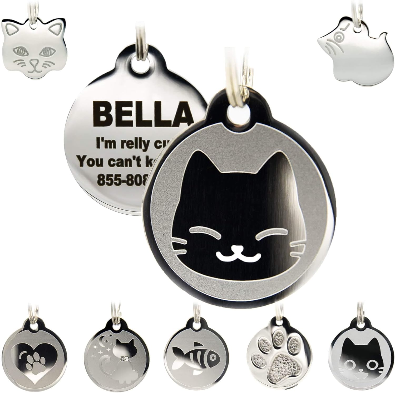 Amazon.com: Stainless Steel Cat ID Tags - Engraved Personalized Cat ...