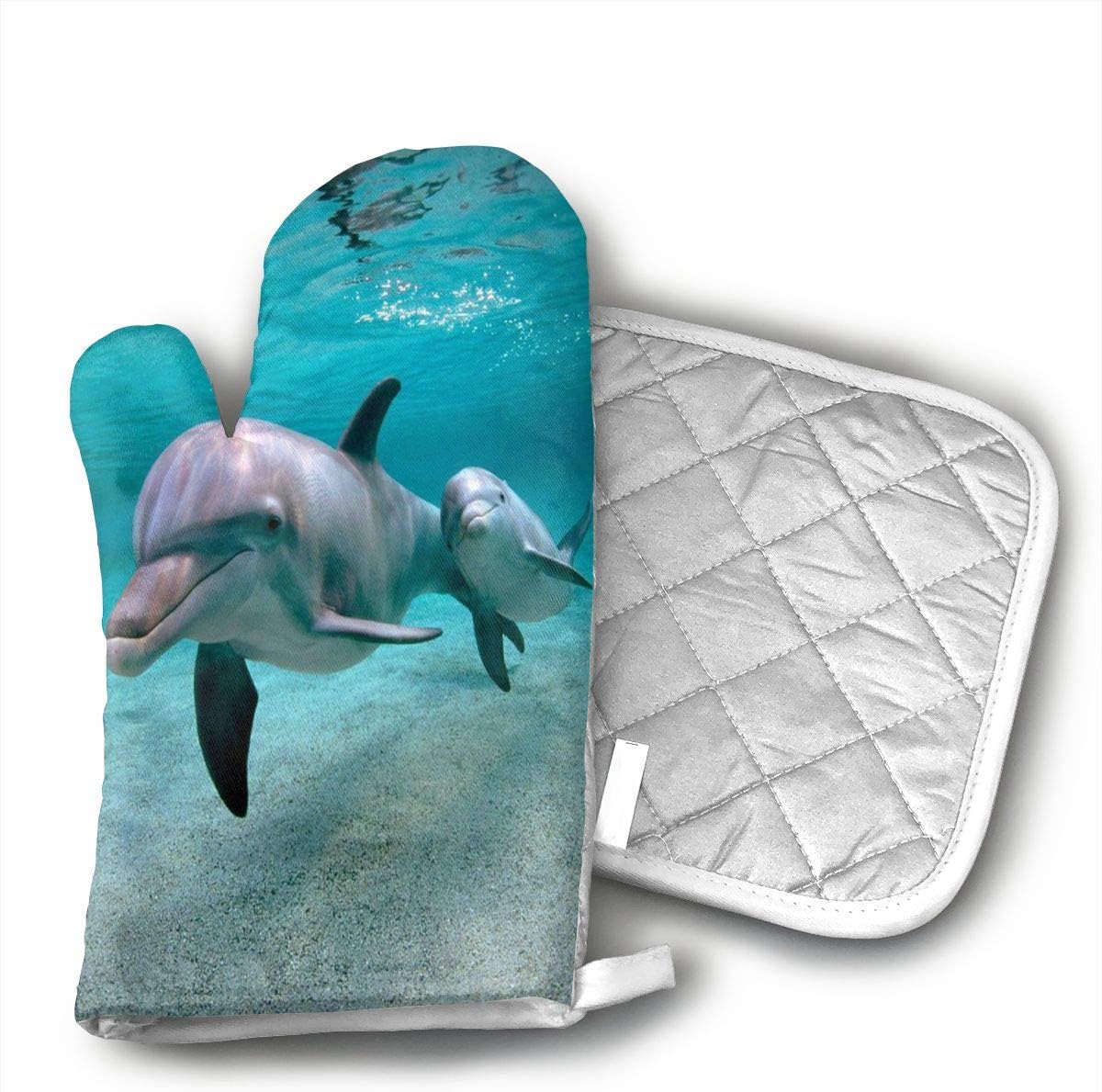Amazon.com: QEDGC Underwater Funny Dolphins Oven Mitts Kitchen Cooking ...