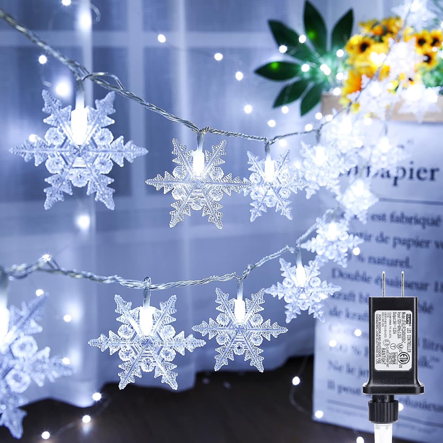 Toodour Christmas Snowflake Lights, 29.5ft 60 LED Snowflake String ...