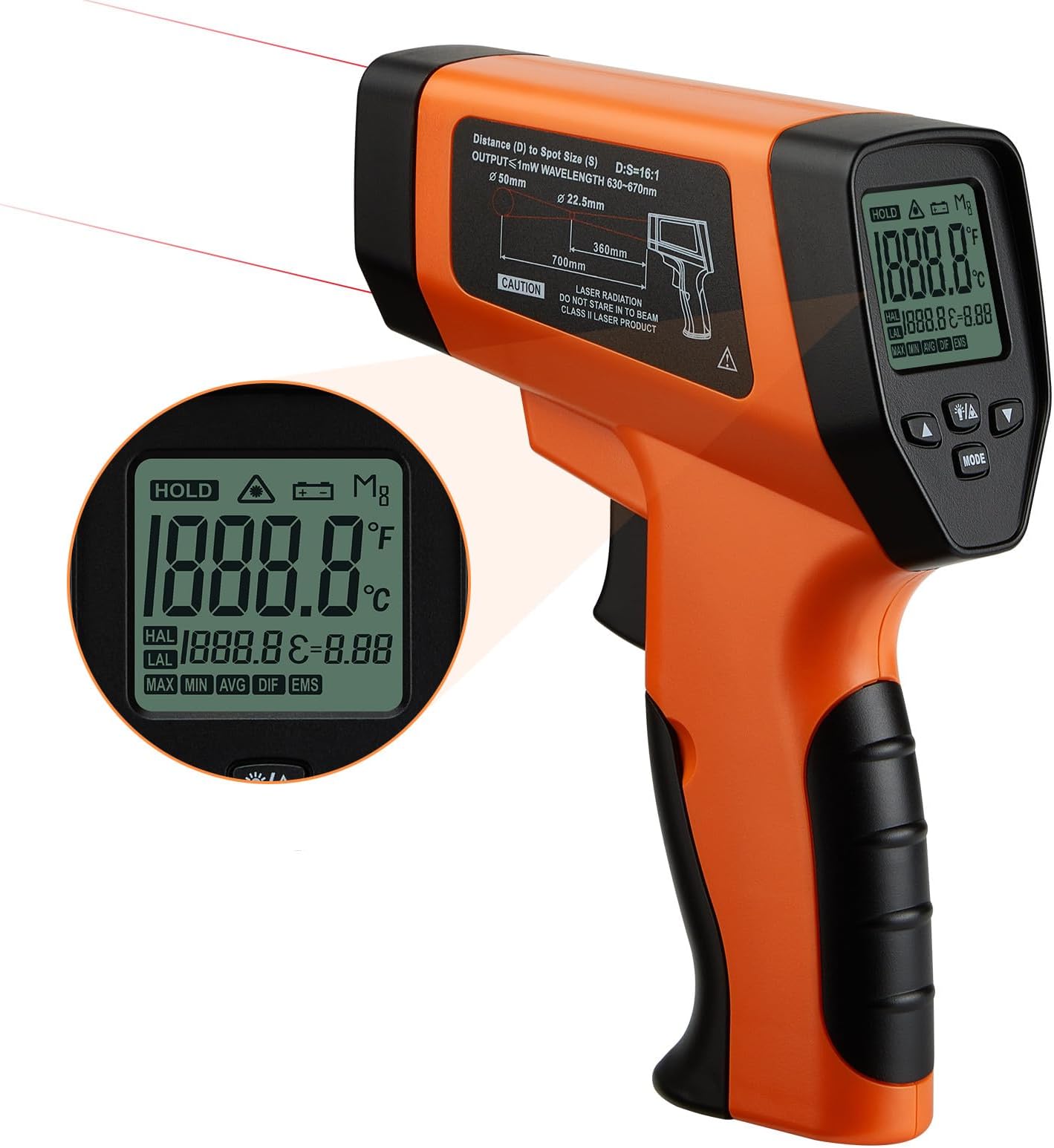 INKBIRDPLUS Infrared Thermometer Gun 16:1 DSR Dual Laser Positioning ...