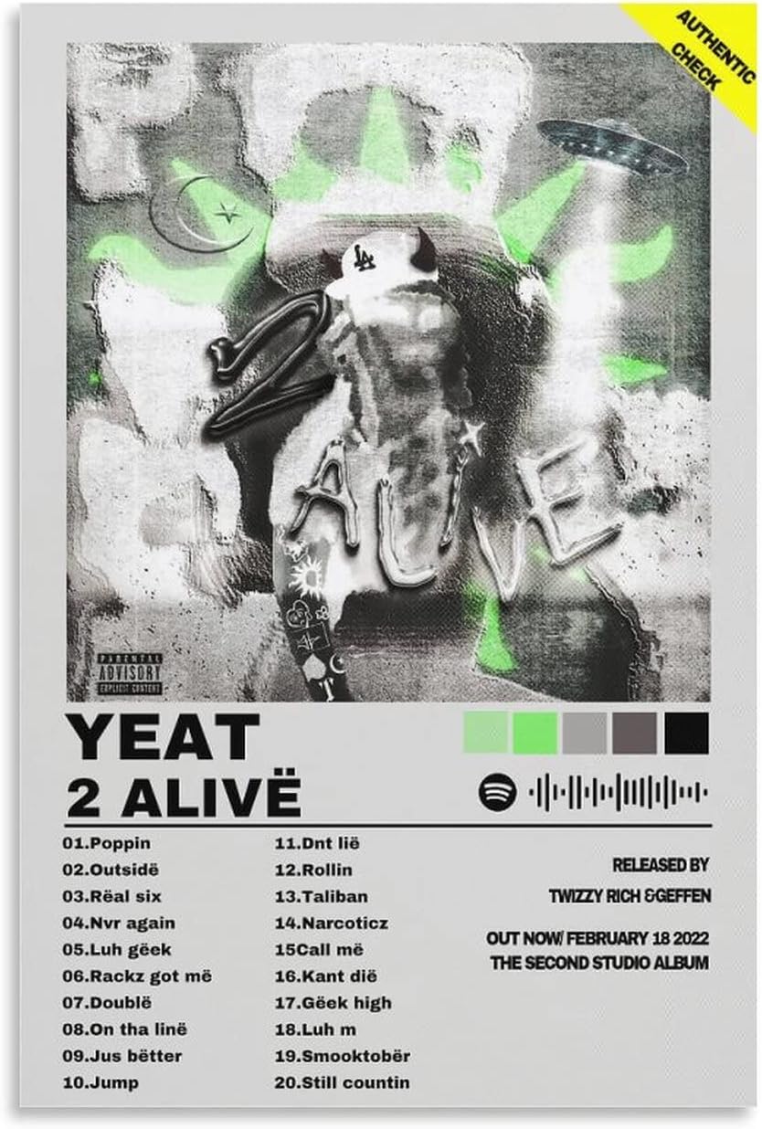 Amazon.com: Yeat Poster 2 Alivë Album Cover Canvas Poster for Aesthetic ...