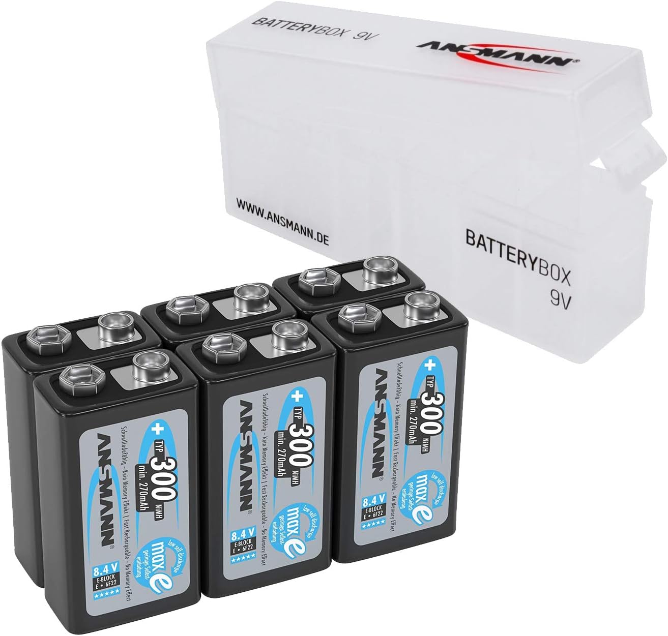 Amazon.com: Ansmann Rechargeable 9V Battery 300mAh pre-Charged Low Self ...