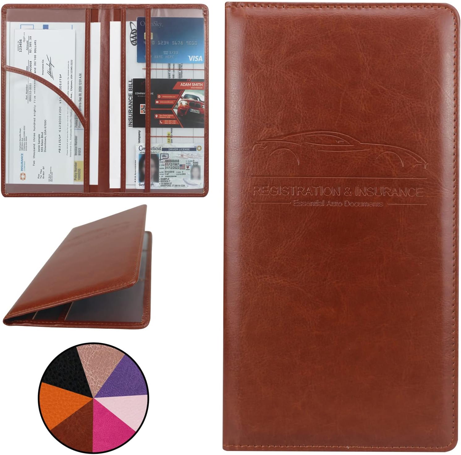 Amazon.com: Miunice Car Registration and Insurance Holder, Premium Pu ...