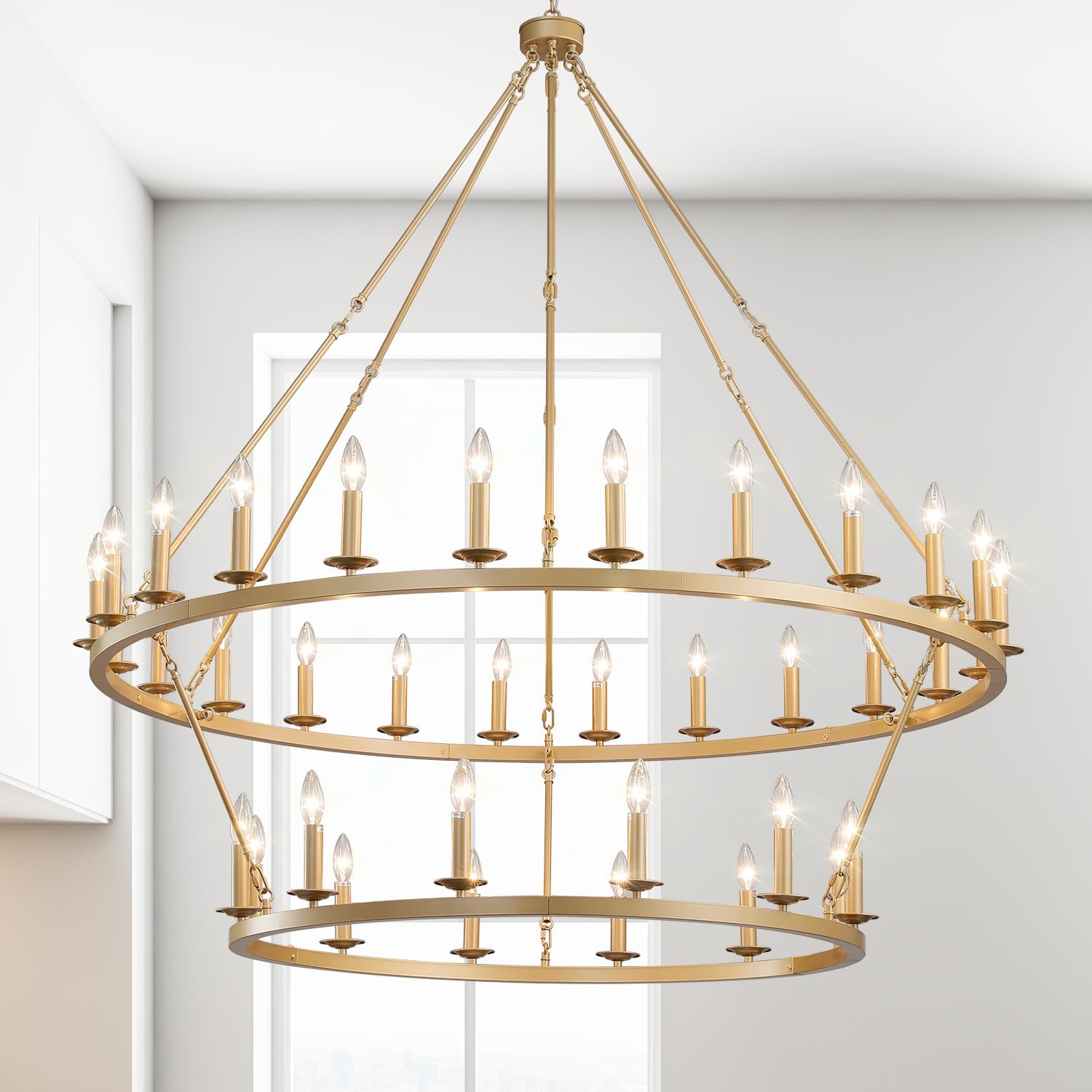 QJMPP Gold Wagon Wheel Chandelier 2 Tier 53-Inch 36-Light,Extra Large ...